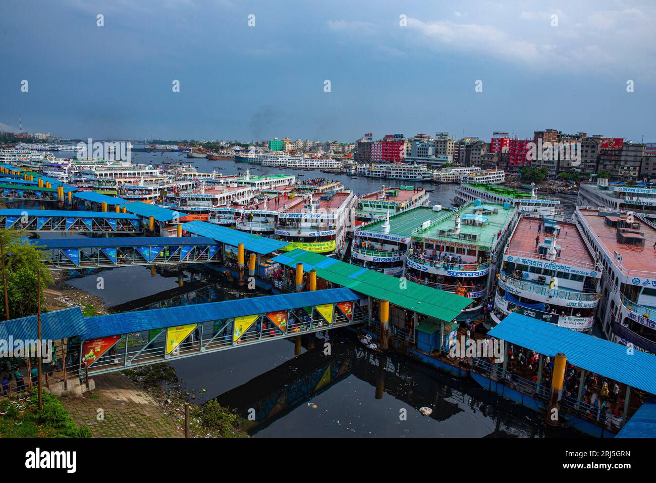 Hundreds of vessels anchored at the Sadarghat Launch Terminal in Old ...