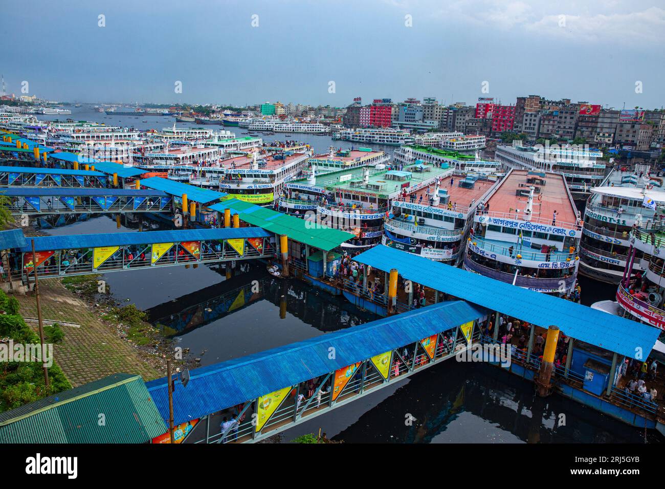 Hundreds of vessels anchored at the Sadarghat Launch Terminal in Old ...