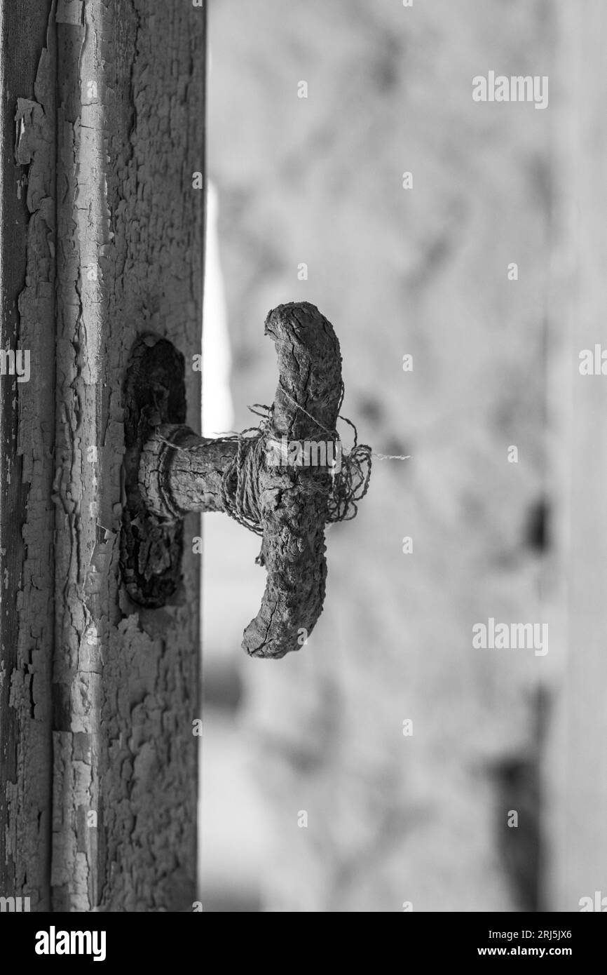 A close up view of a vintage rusty key lock, showing the intricate ...