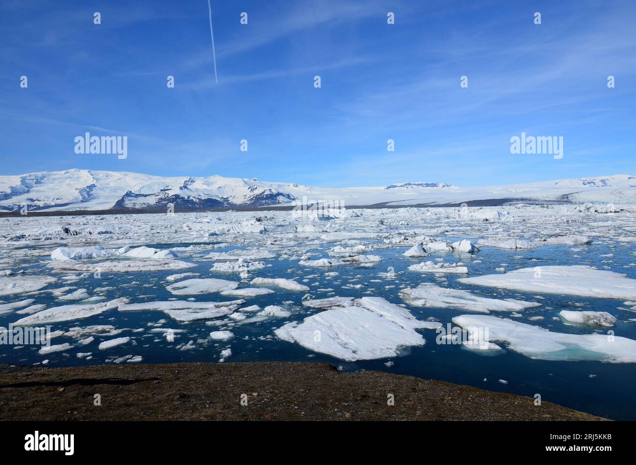 View of melting ice flow with icebergs in a lagoon in Iceland Stock ...
