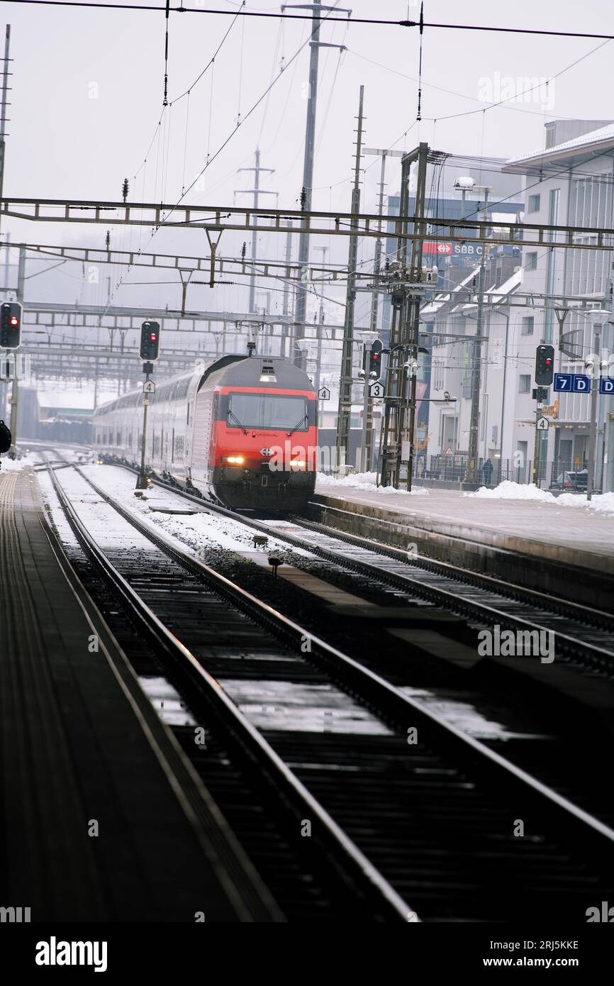 Train traveling along snowy hi-res stock photography and images - Alamy