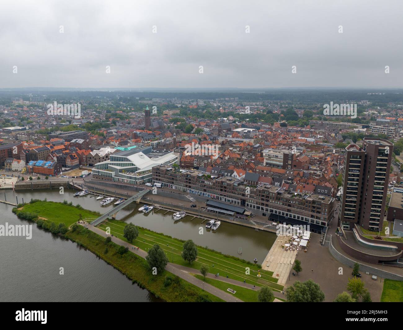 Aerial drone photo of the skyline in Venlo. Venlo is a city in Limburg ...
