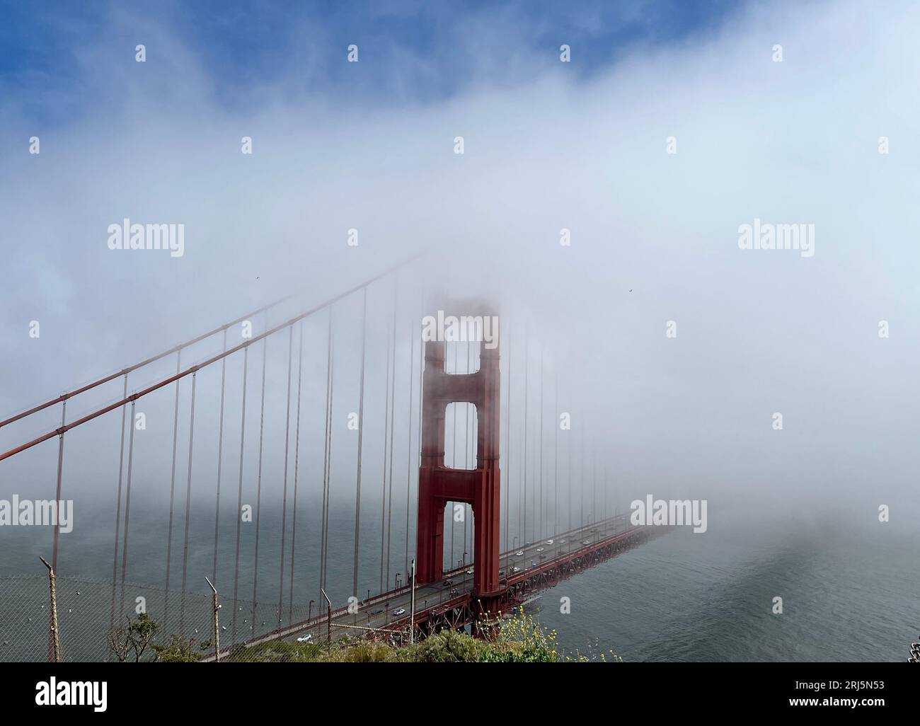 The iconic Golden Gate Bridge in San Francisco, California, shrouded in ...