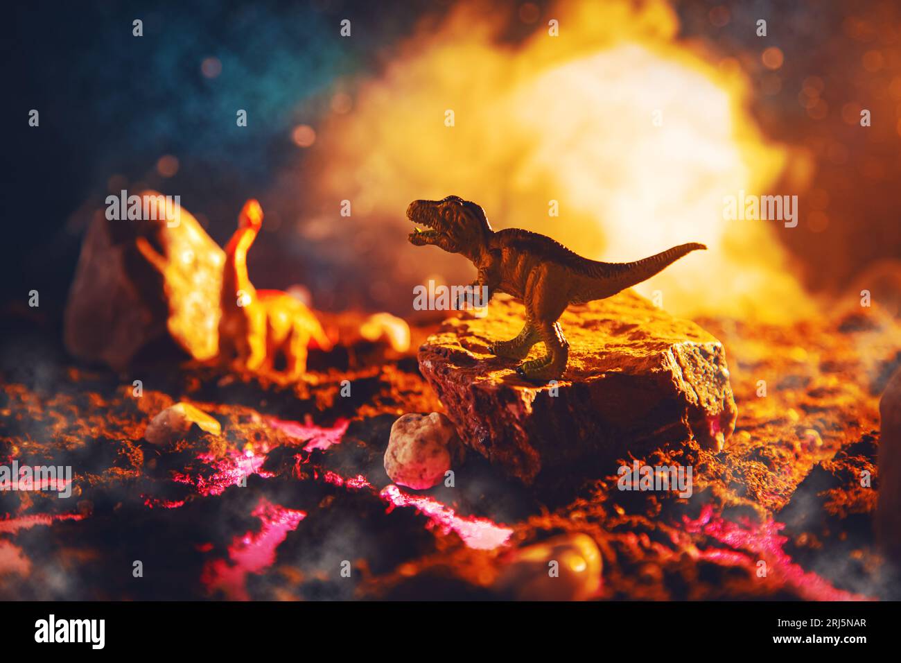 Tyrannosaurus rex silhouette in smoke. Creative burning scenery with a ...