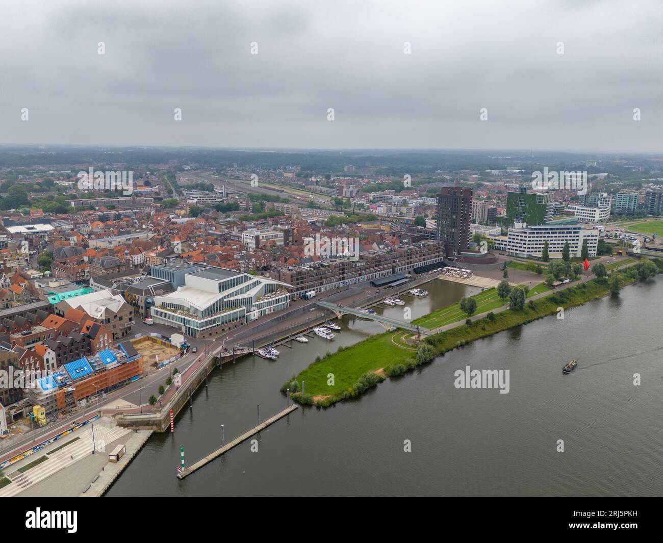 Aerial drone photo of the skyline in Venlo. Venlo is a city in Limburg ...