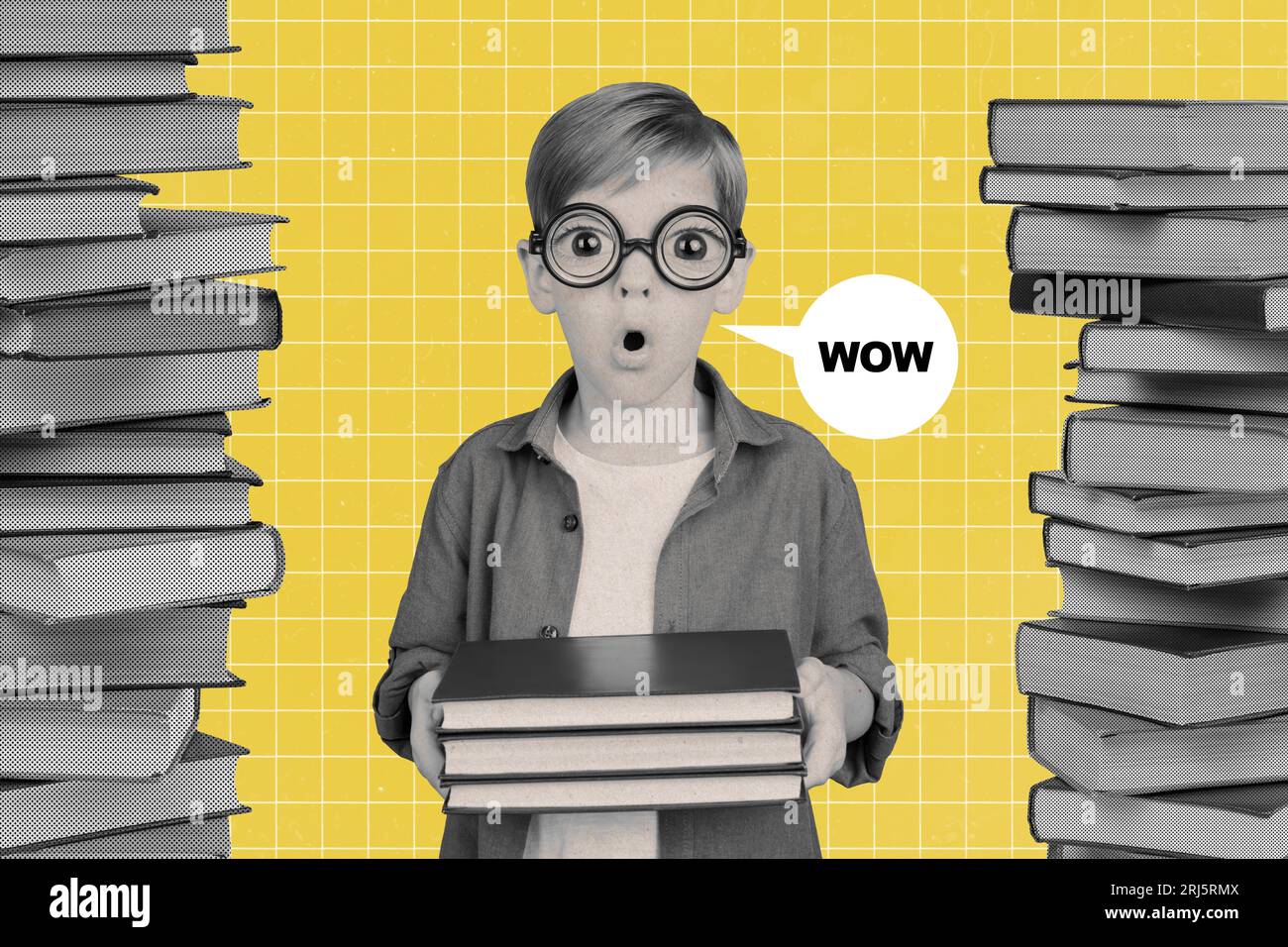 Artwork photo collage of funny shocked school boy pupil A student ...