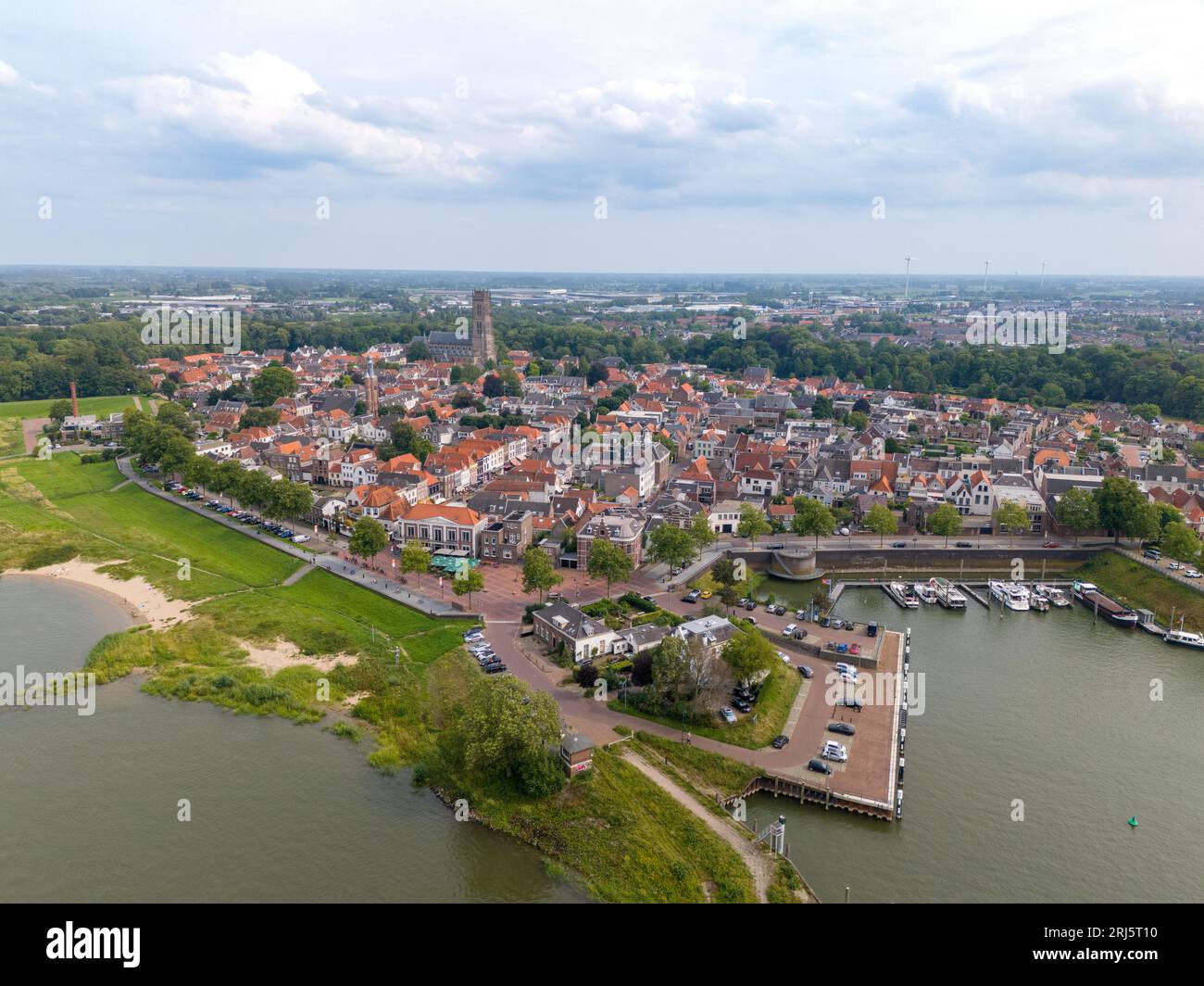 Aerial drone photo of the dutch city named Zaltbommel. Zaltbommel is ...