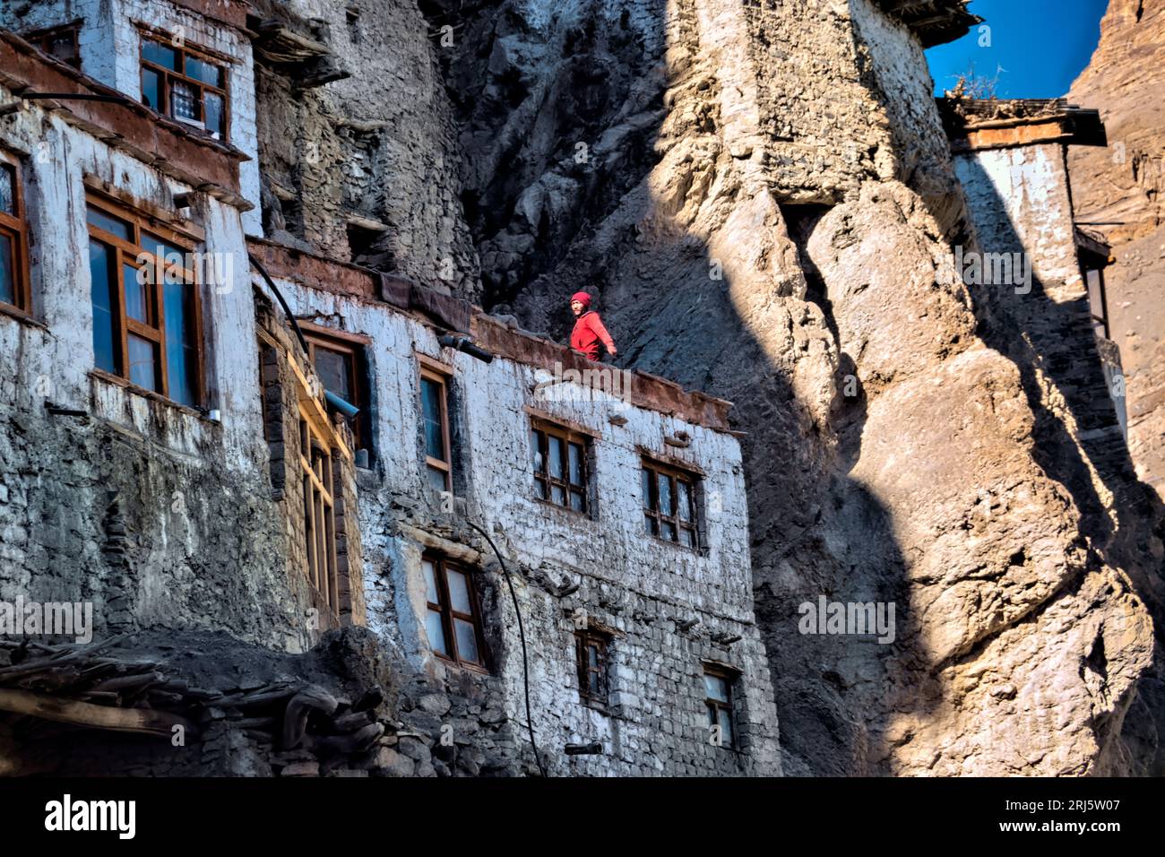 Phuktal Monastery built right into the side of a cliff, seen on a trek ...