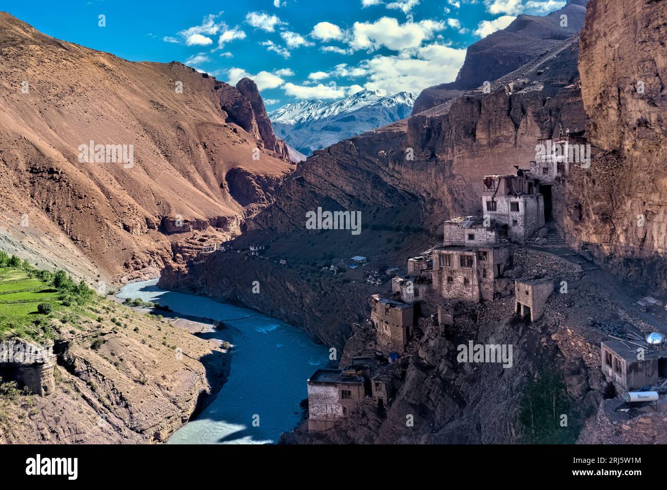 Phuktal Monastery built right into the side of a cliff, seen on a trek ...