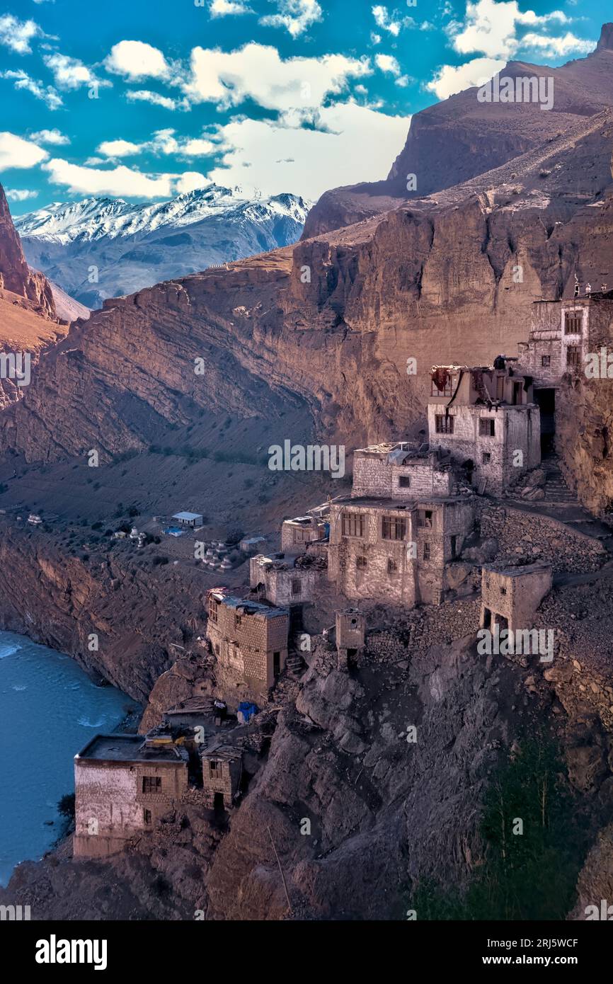 Phuktal Monastery built right into the side of a cliff, seen on a trek ...