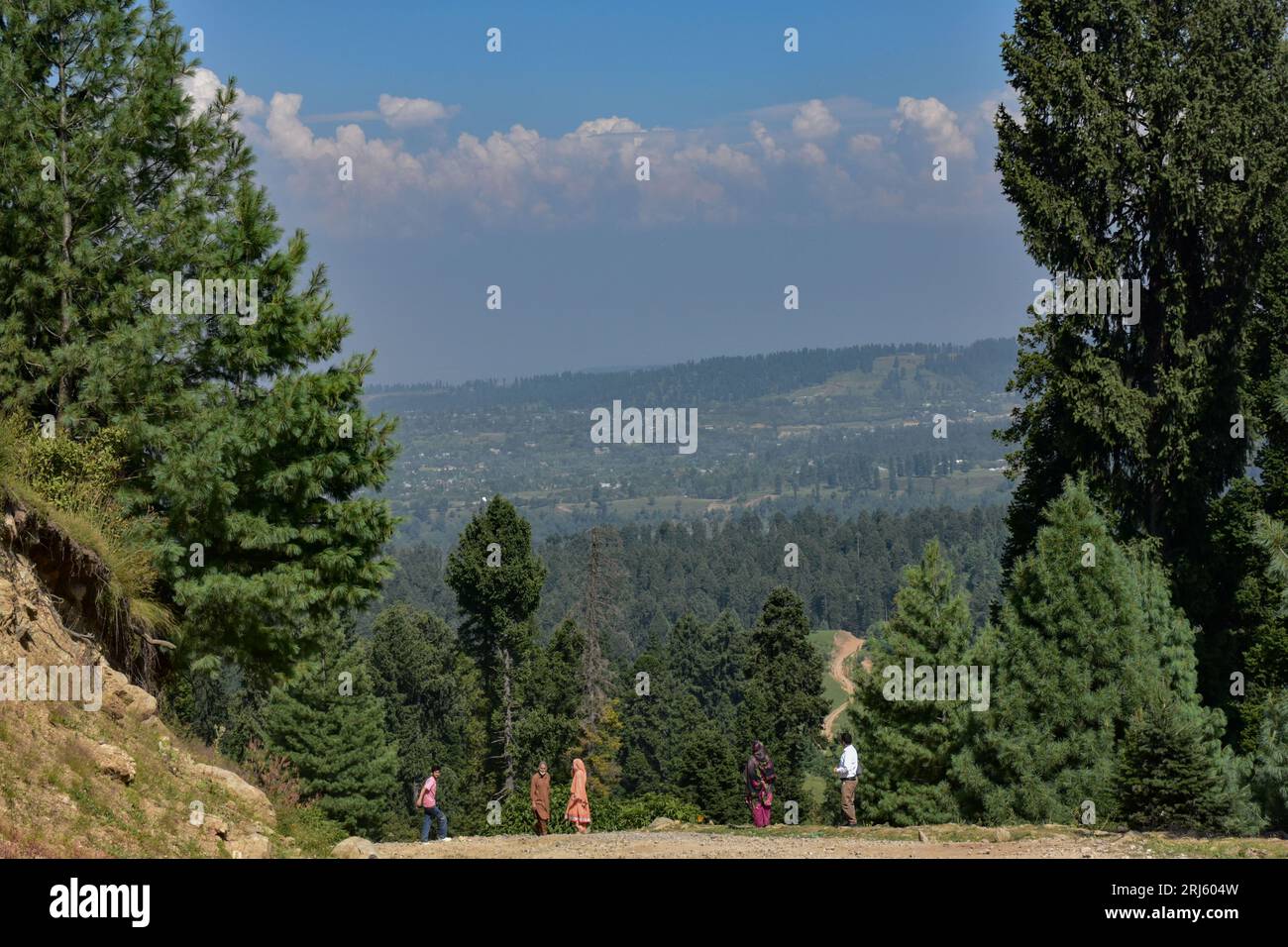 Tosa Maidan, India. 21st Aug, 2023. Visitors walk up a hill in Tosa ...