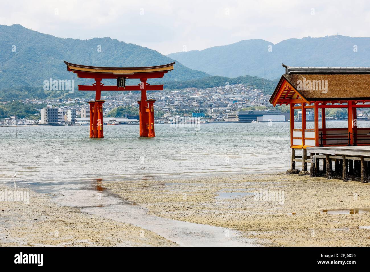 A scenic view of a floating Torii gate of the Itsukushima Shrine in ...