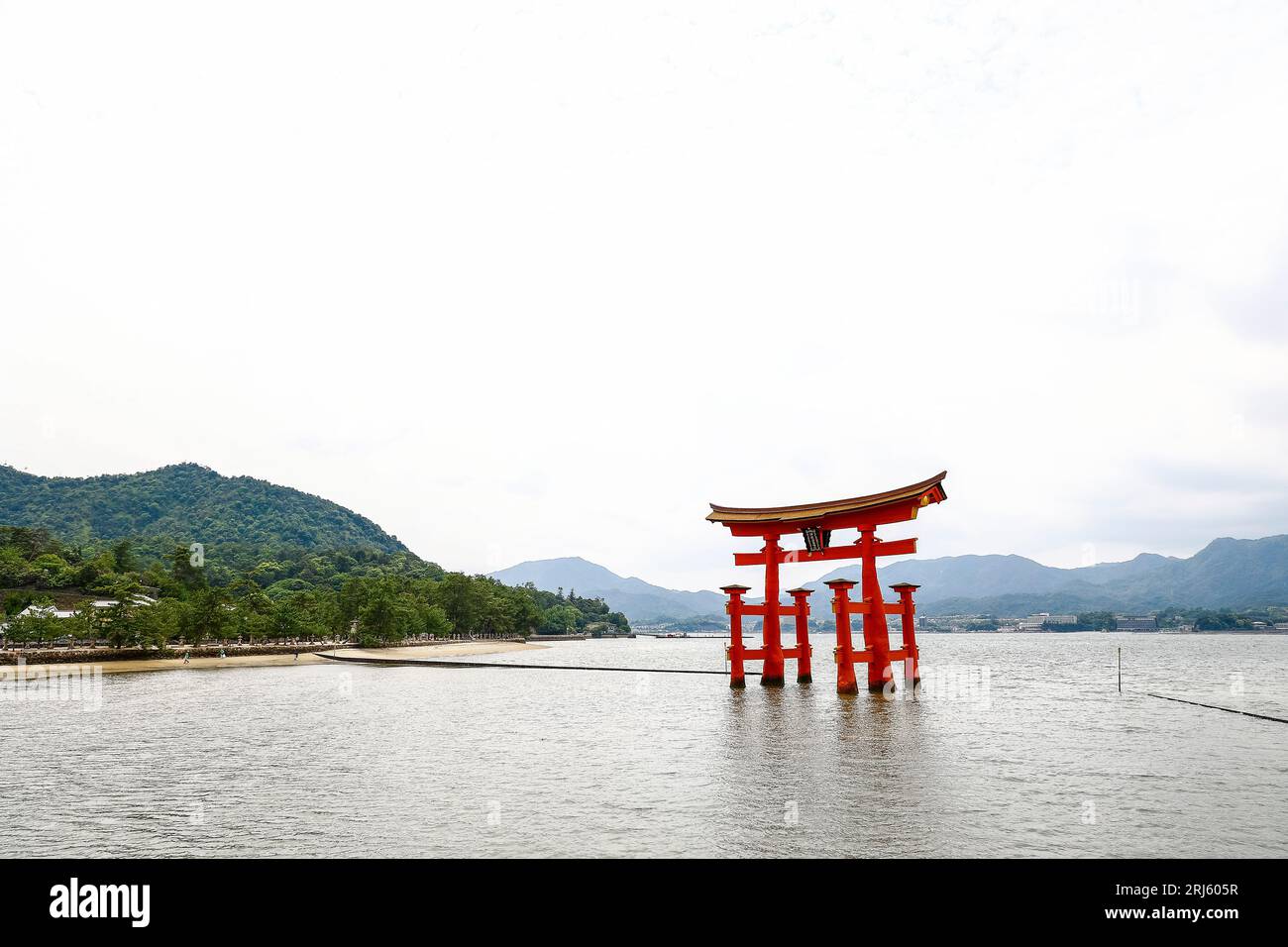 A landscape view of the red, floating Torii gate of the Itsukushima ...