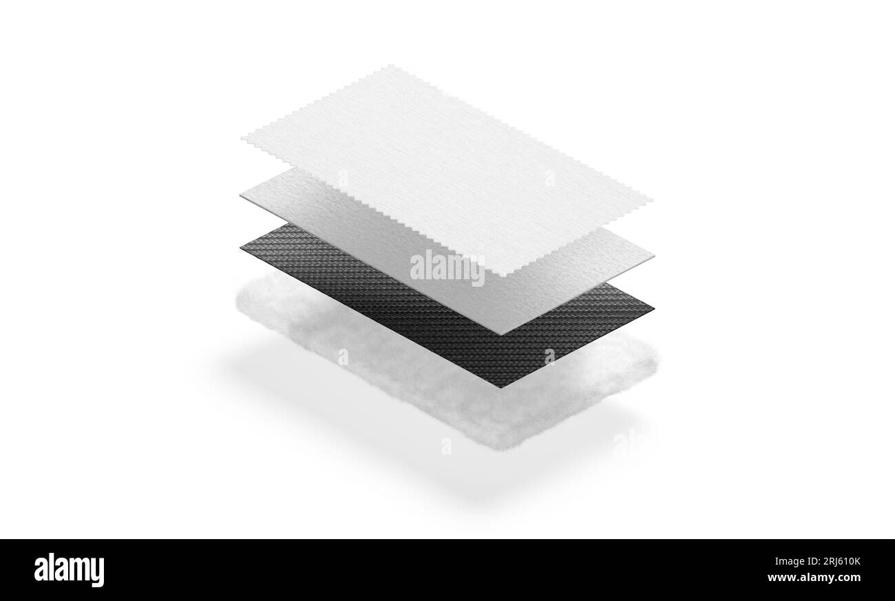 Blank white textile, leather, carbon, and fur material layers mockup ...