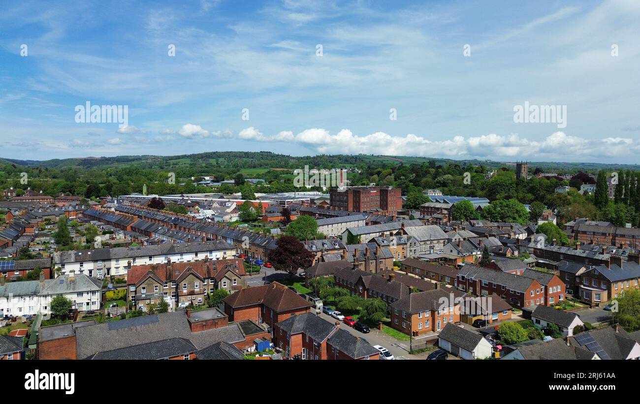 An aerial view of a bustling Devon suburban area, with a variety of ...