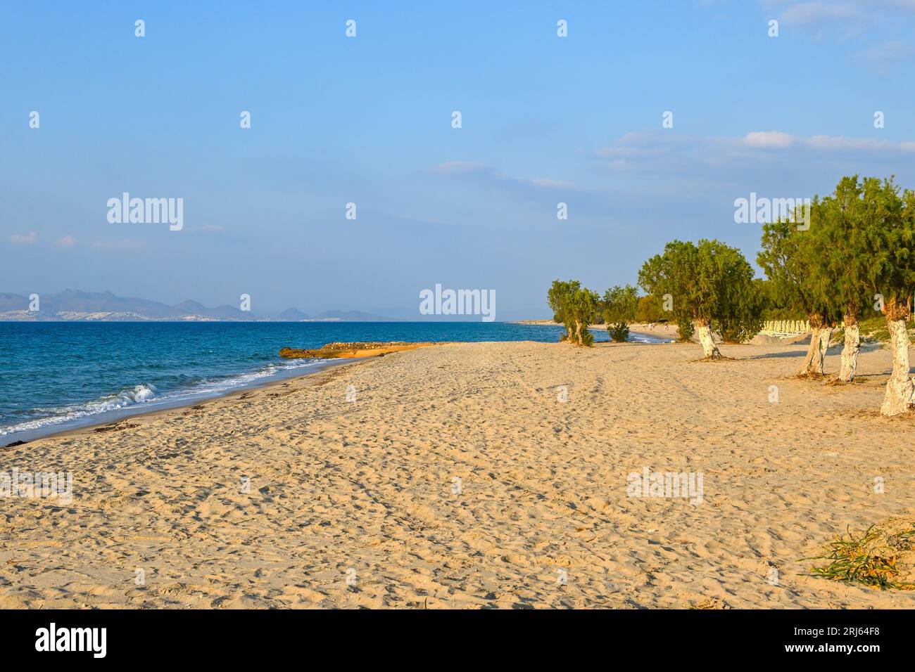 Beautiful Marmari beach with golden sand during springtime. Kos island ...