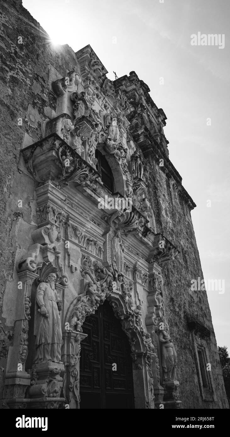Stone church detailed facade Black and White Stock Photos & Images - Alamy