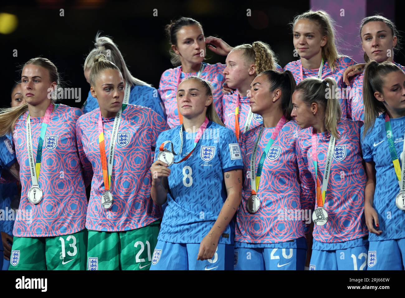 England players including Georgia Stanway (centre, 8) with their ...