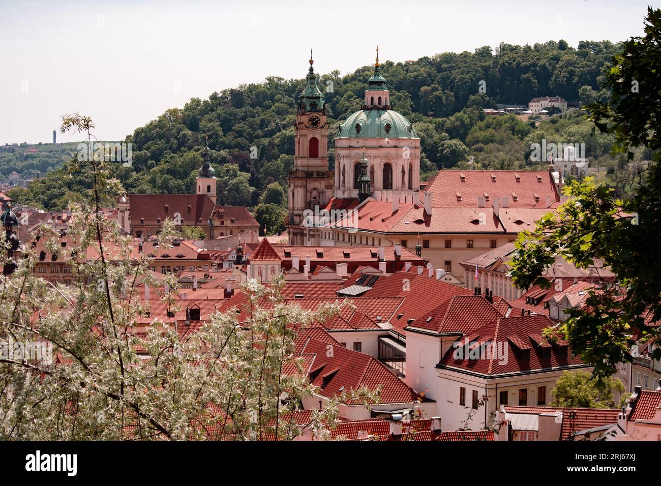 An Aerial view of Prague cityscape with iconic architecture and ...