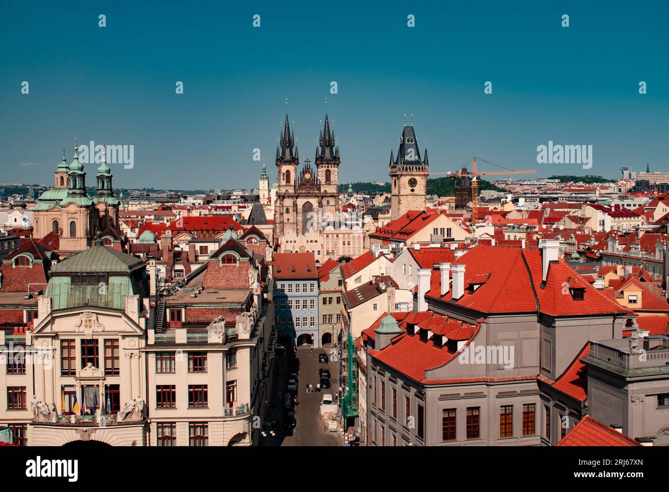 An Aerial view of Prague cityscape with iconic architecture and ...