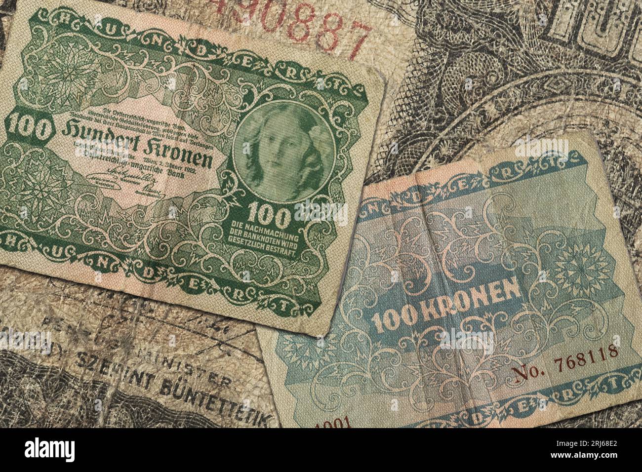A closeup of a Vintage 100 Krone banknote from Austria Hungary Stock ...