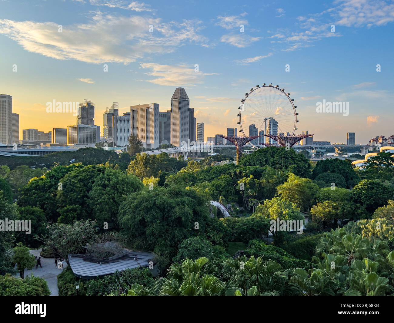 A scenic view of Singapore skyline featuring modern buildings with blue ...