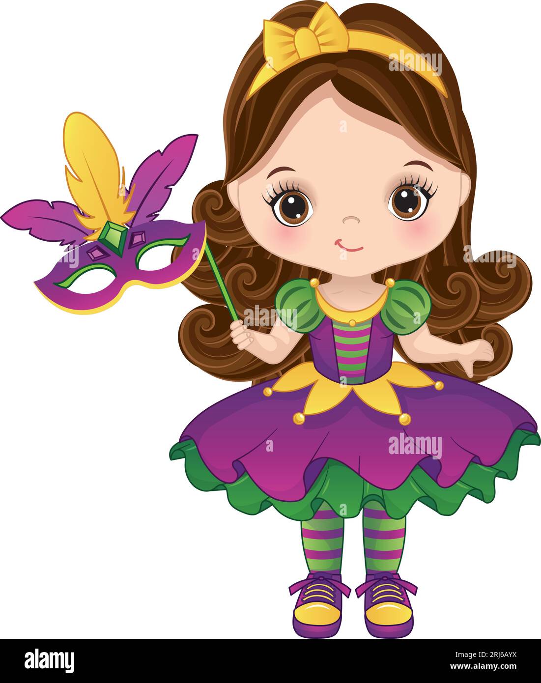 Vector Cartoon Mardi Gras Girl With Feather Mask Stock Vector Image