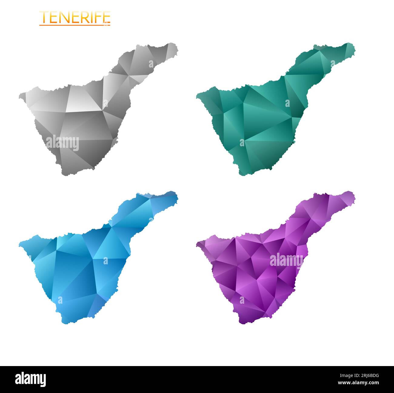 Set of vector polygonal maps of Tenerife. Bright gradient map of island ...