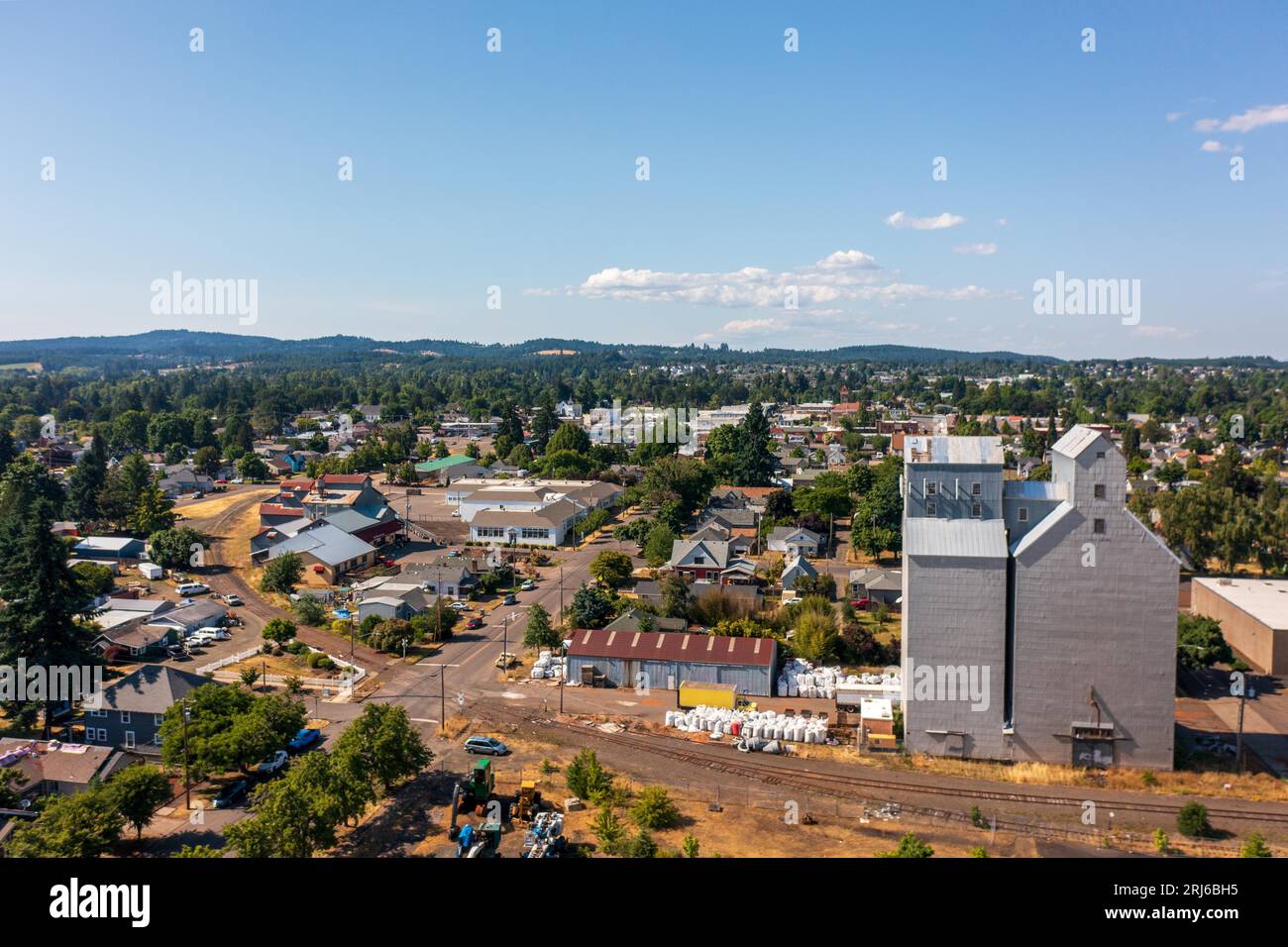 Aerial view of a picturesque mountain town a colorful patchwork of ...