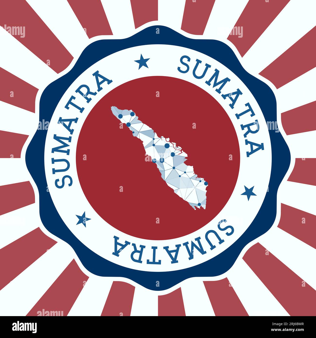 Sumatra Badge. Round logo of island with triangular mesh map and radial ...