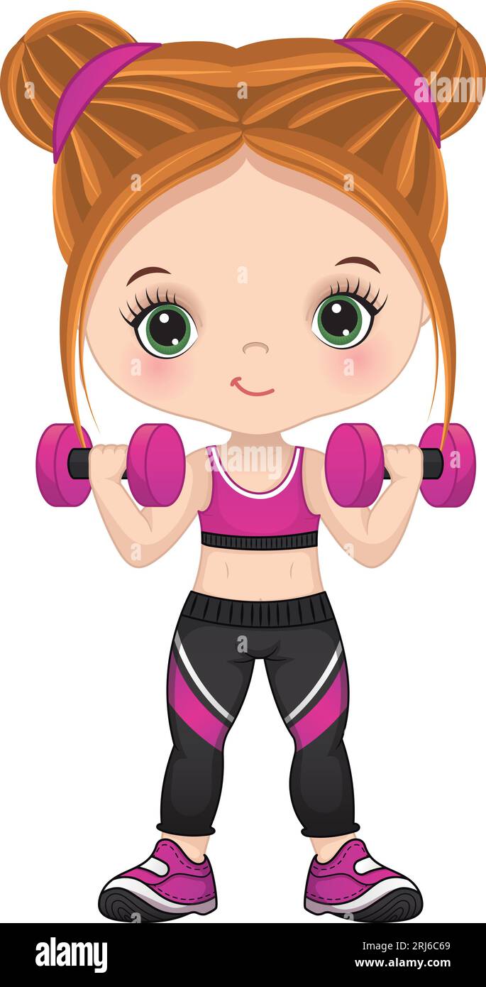 Vector Cartoon Little Girl Doing Workout Stock Vector Image & Art - Alamy