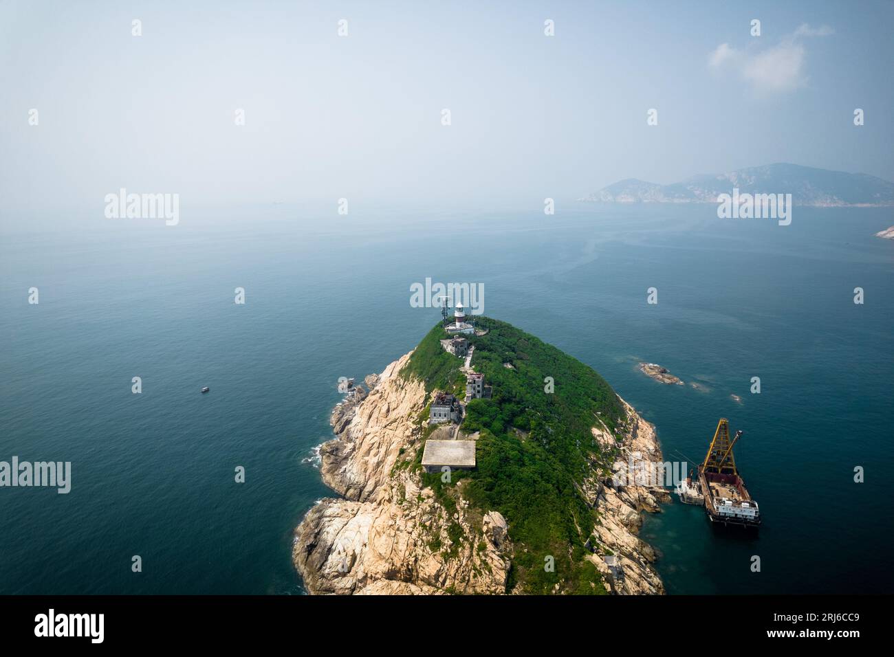 An aerial shot of the Lighthouse of Waglan Island in Hong Kong Stock ...