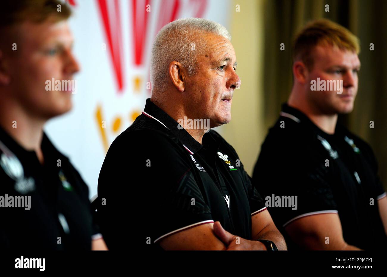 Wales head coach Warren Gatland (centre) with co-captains Jac Morgan ...