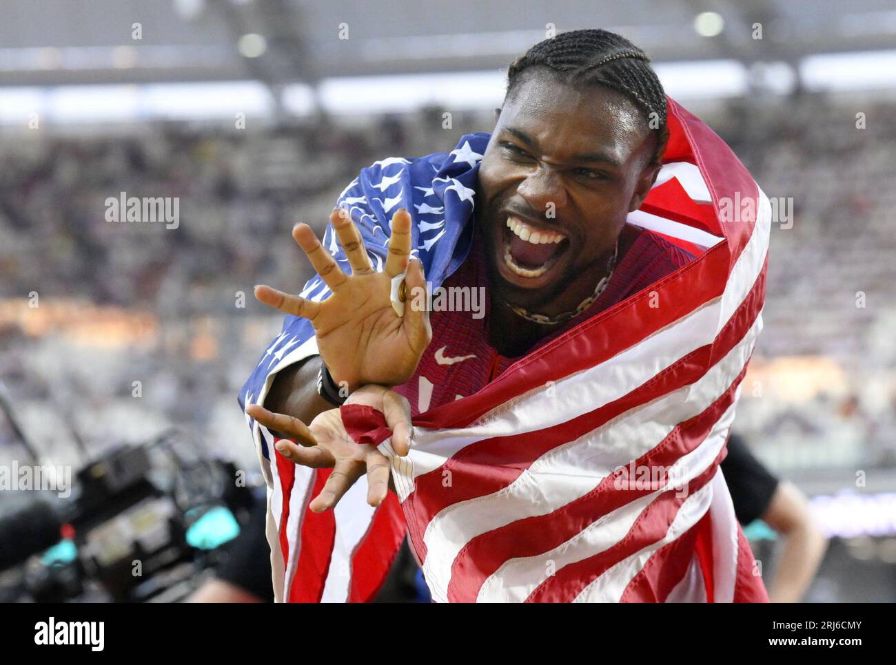 Noah Lyles of the United States strikes an iconic anime pose after ...