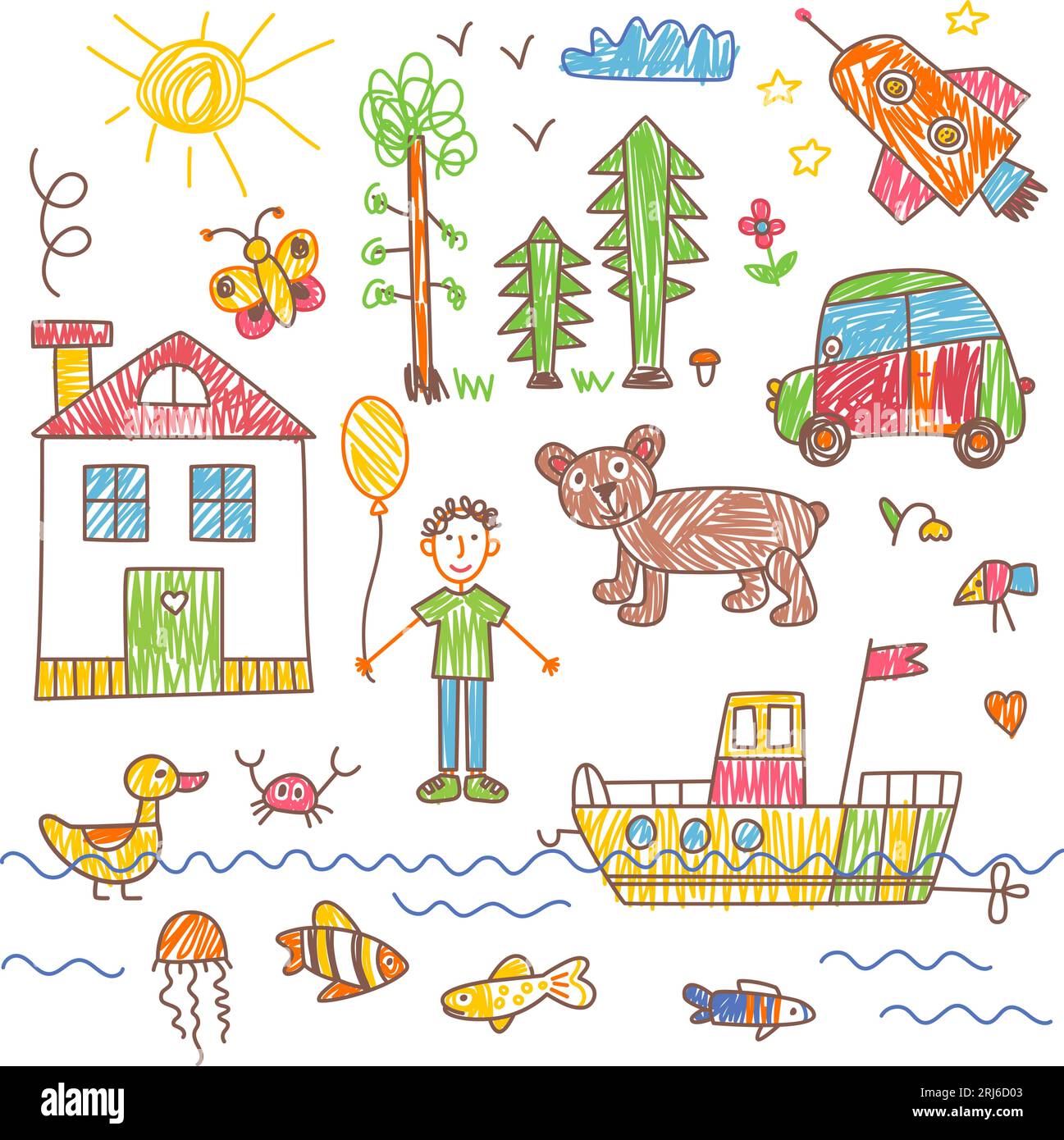 Children drawings, child colorful scribbles clipart. Child drawing ...