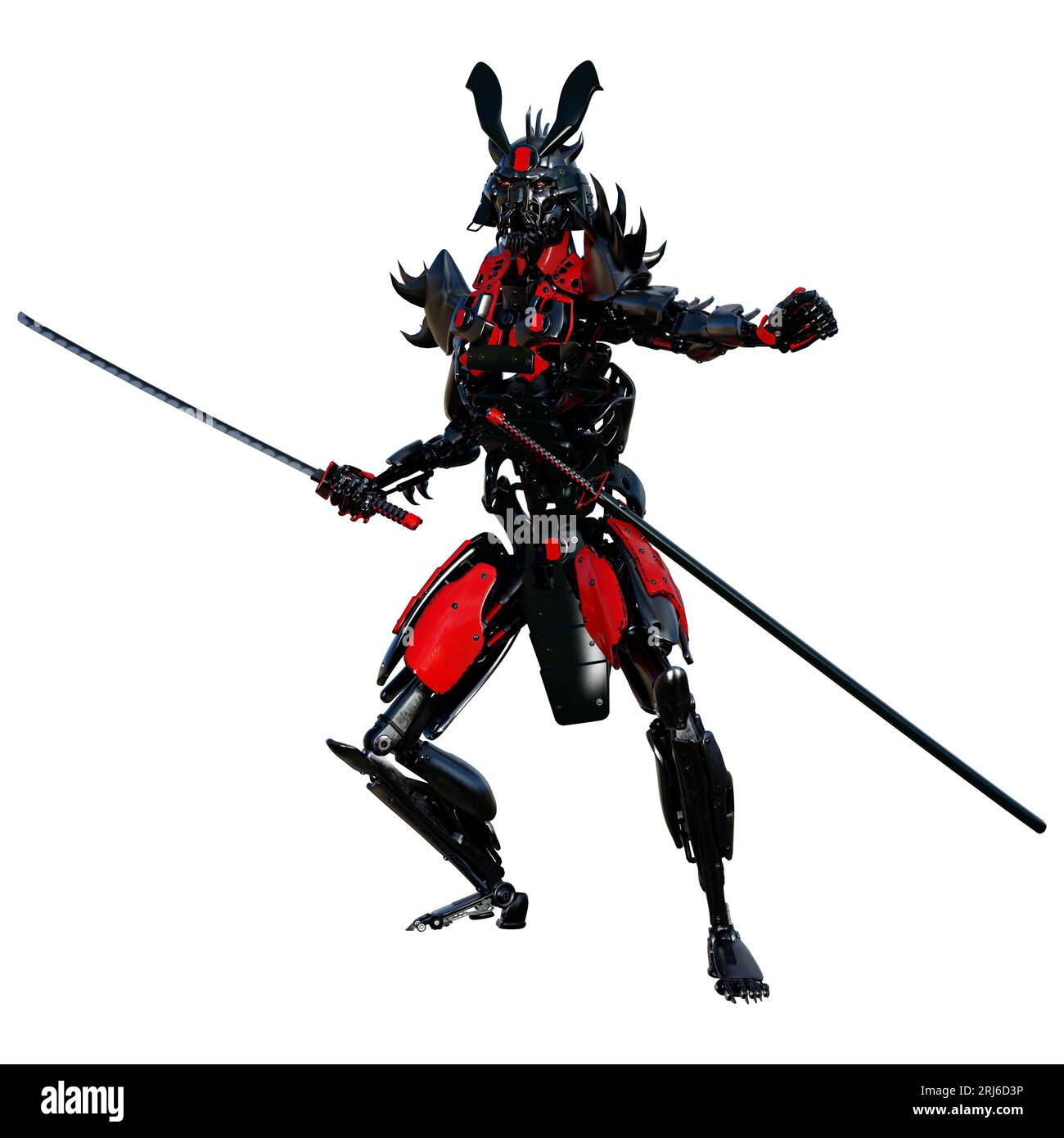 3D rendering of a male samurai robot isolated on white background Stock ...