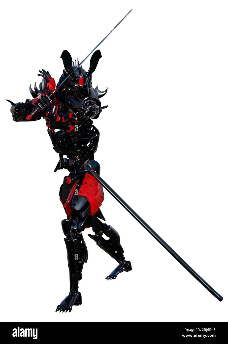 3D rendering of a male samurai robot isolated on white background Stock ...