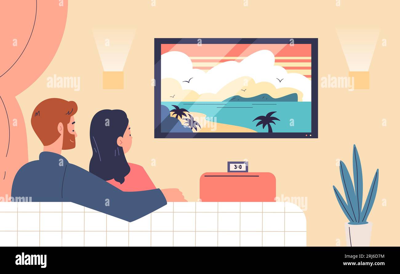 Couple watching tv. Family couples looking romantico atmospheric movie ...