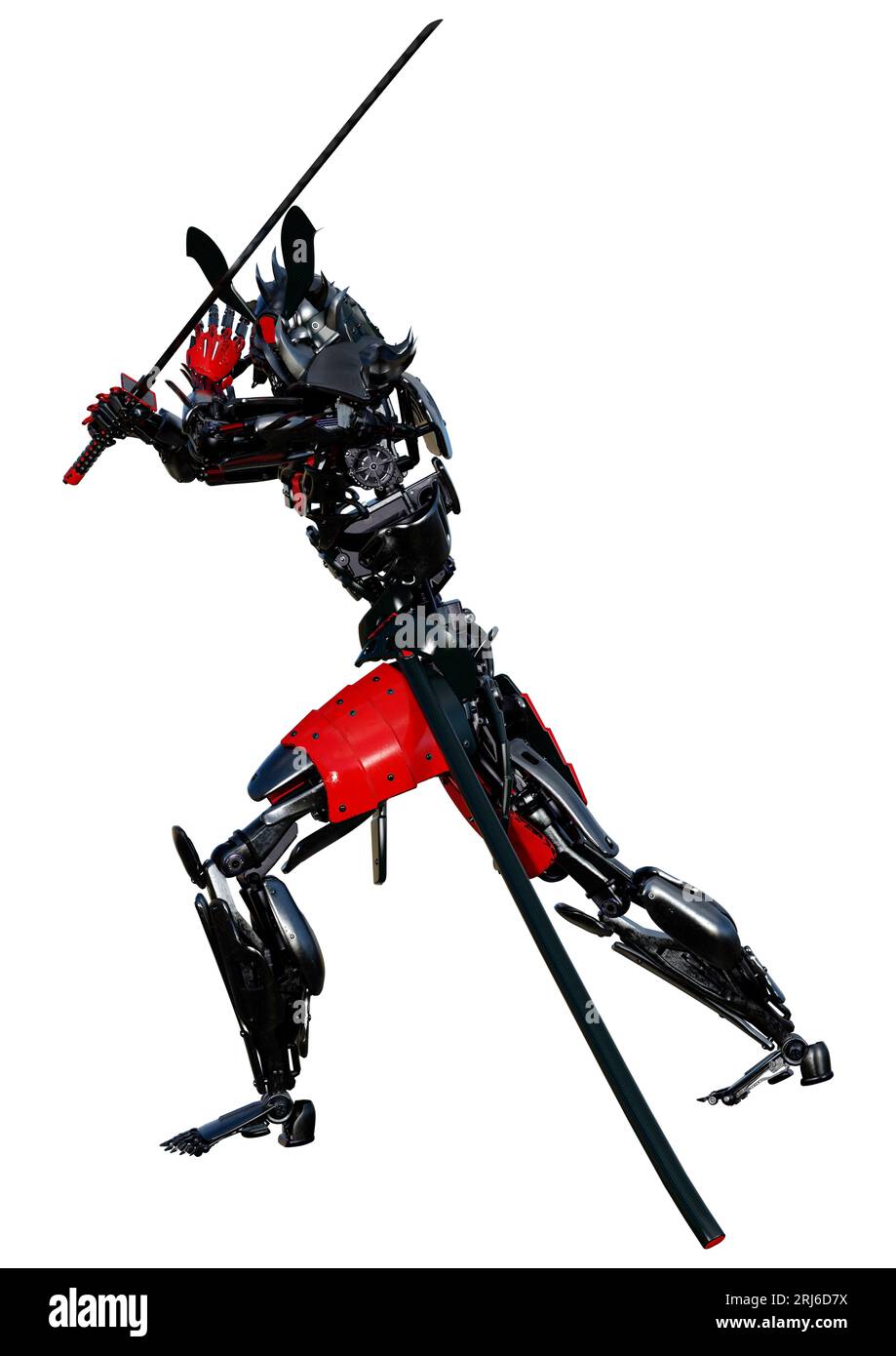 3D rendering of a male samurai robot isolated on white background Stock ...