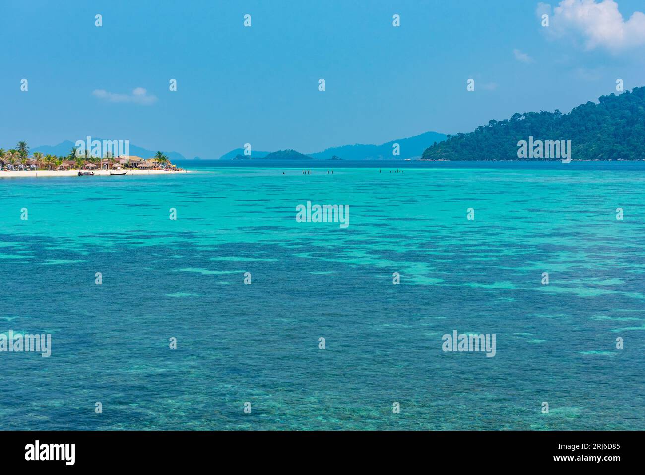 Tropical sea of turquoise color. Ko Lipe (left) and Koh Adang (right ...