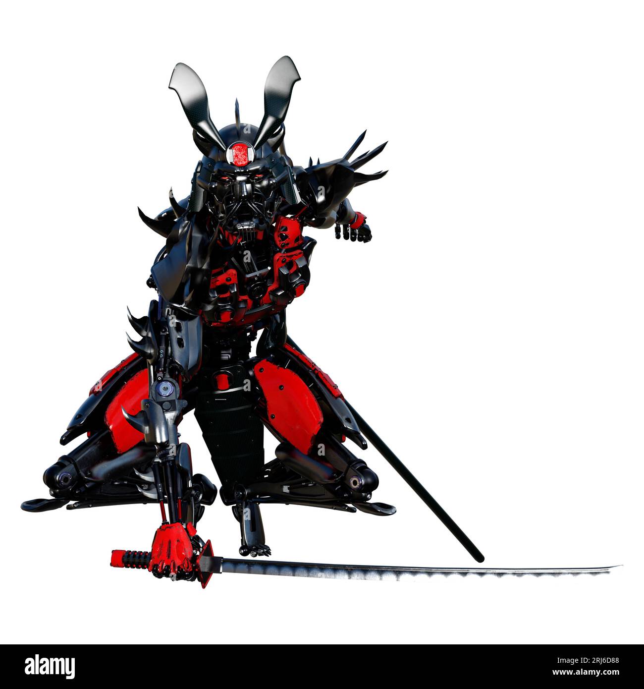 3D rendering of a male samurai robot isolated on white background Stock ...