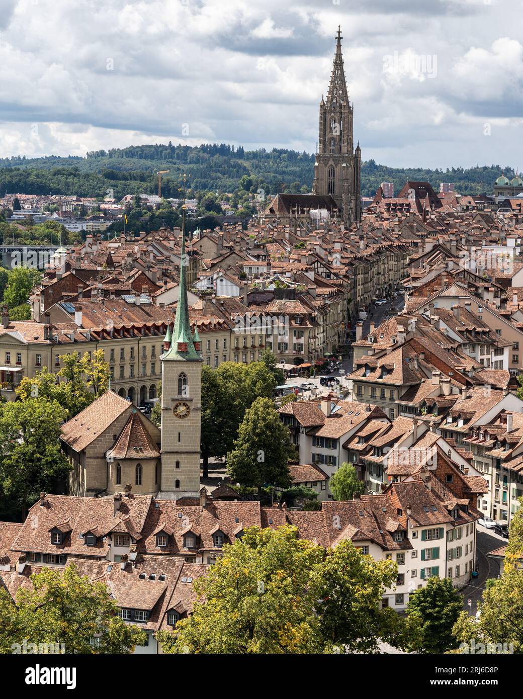 A scenic aerial view of Bern's old town seen from Rose Garden viewpoint ...