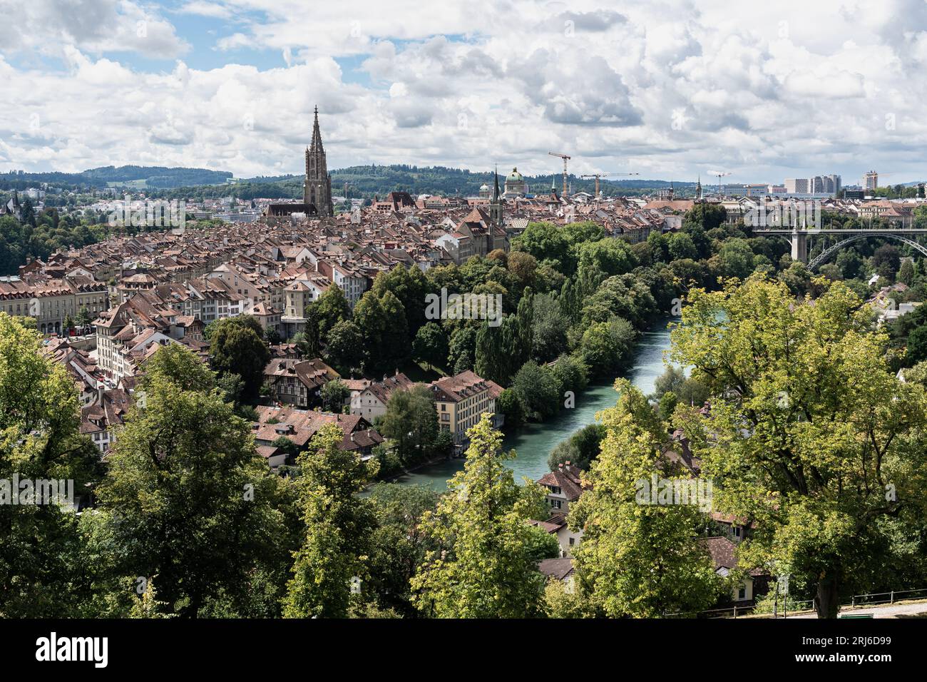 A scenic aerial view of Bern's old town seen from Rose Garden viewpoint ...