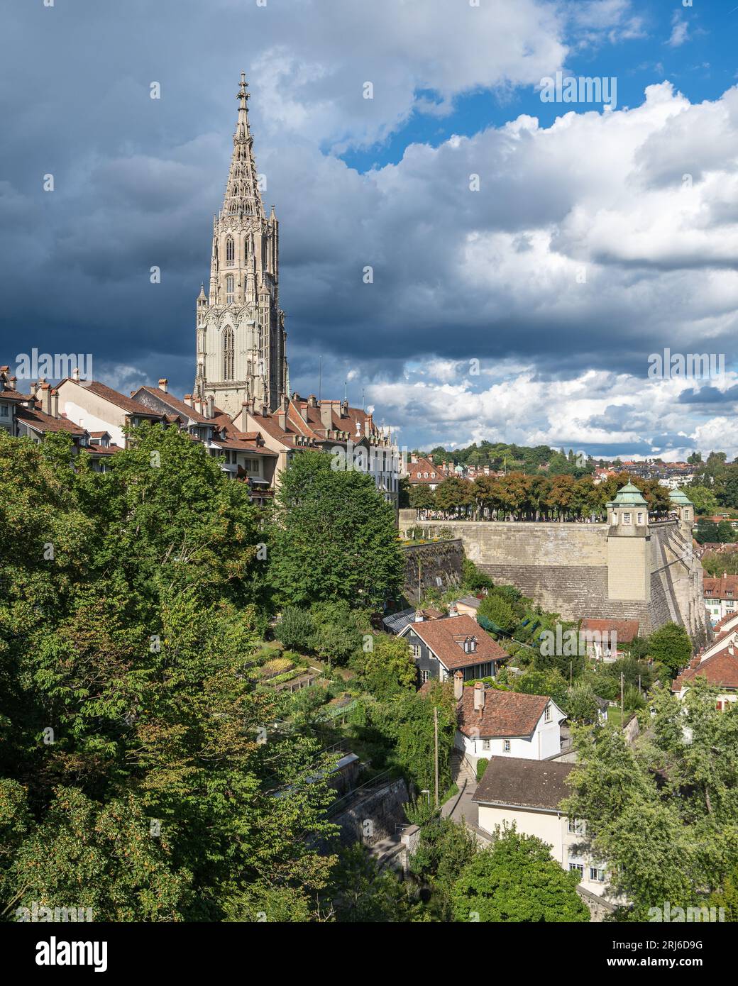 A scenic aerial view of Bern's old town seen from Rose Garden viewpoint ...