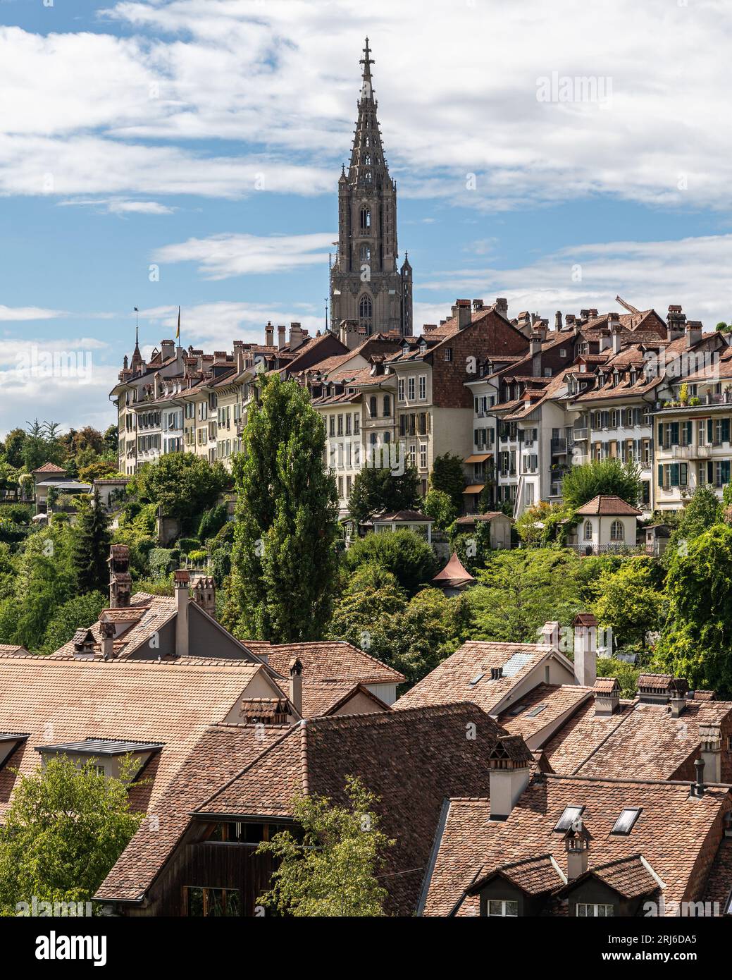 A scenic aerial view of Bern's old town seen from Rose Garden viewpoint ...