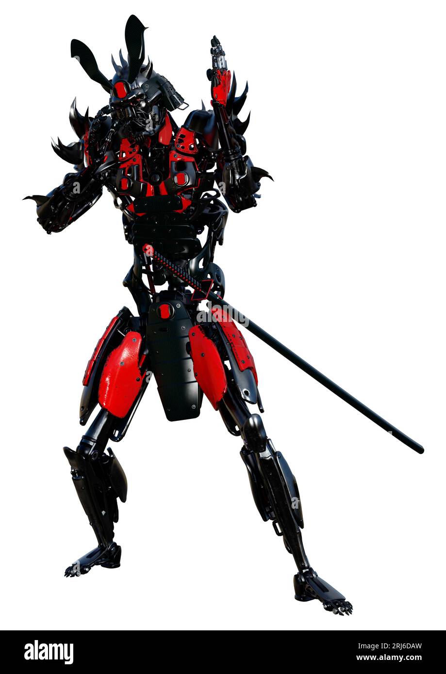 3D rendering of a male samurai robot isolated on white background Stock ...