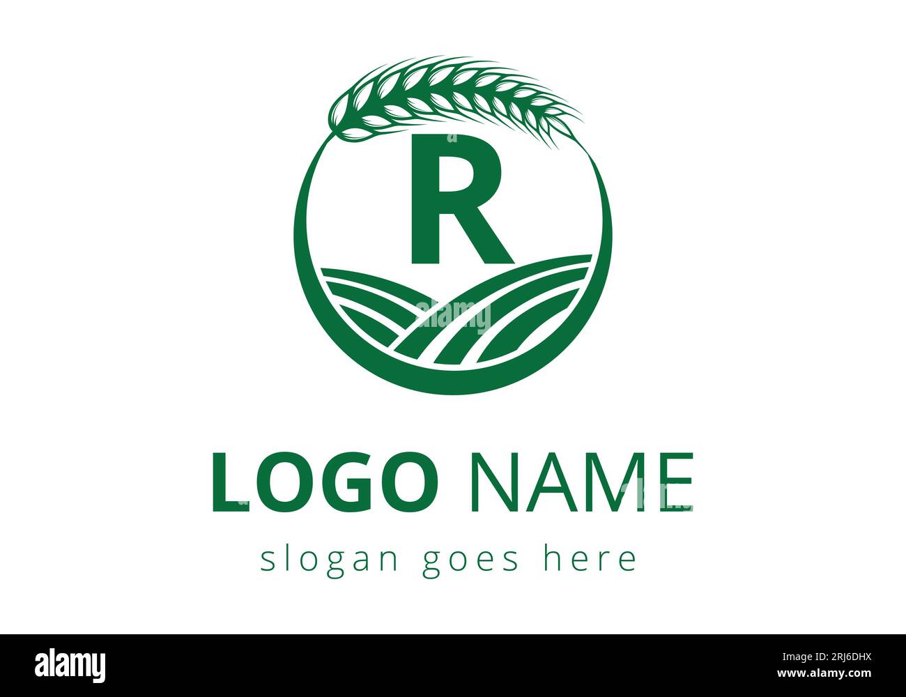 letter R sign symbol with wheat ears wreath. Agriculture Logo Farming ...