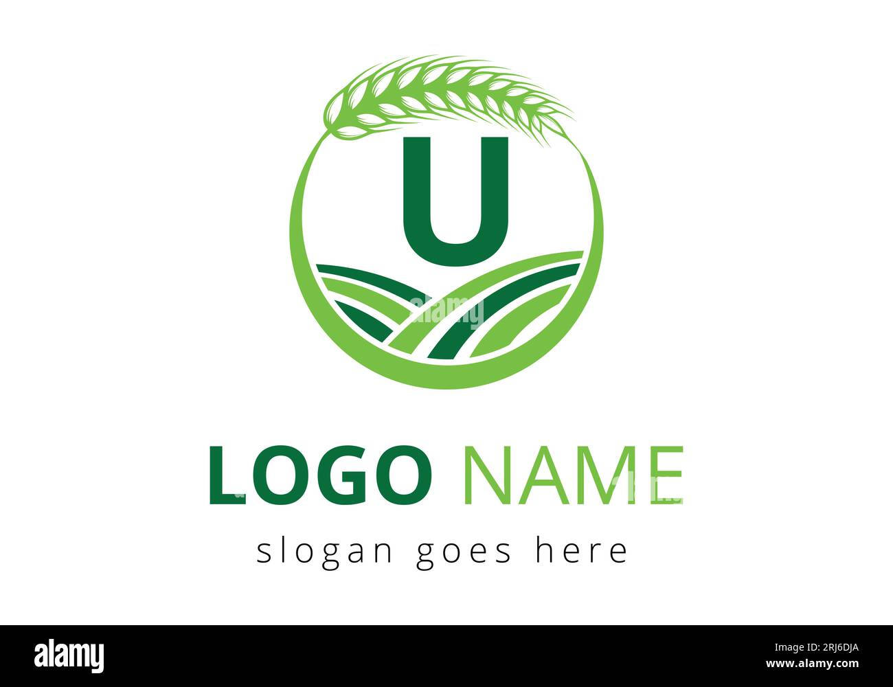 letter U sign symbol with wheat ears wreath. Agriculture Logo Farming ...