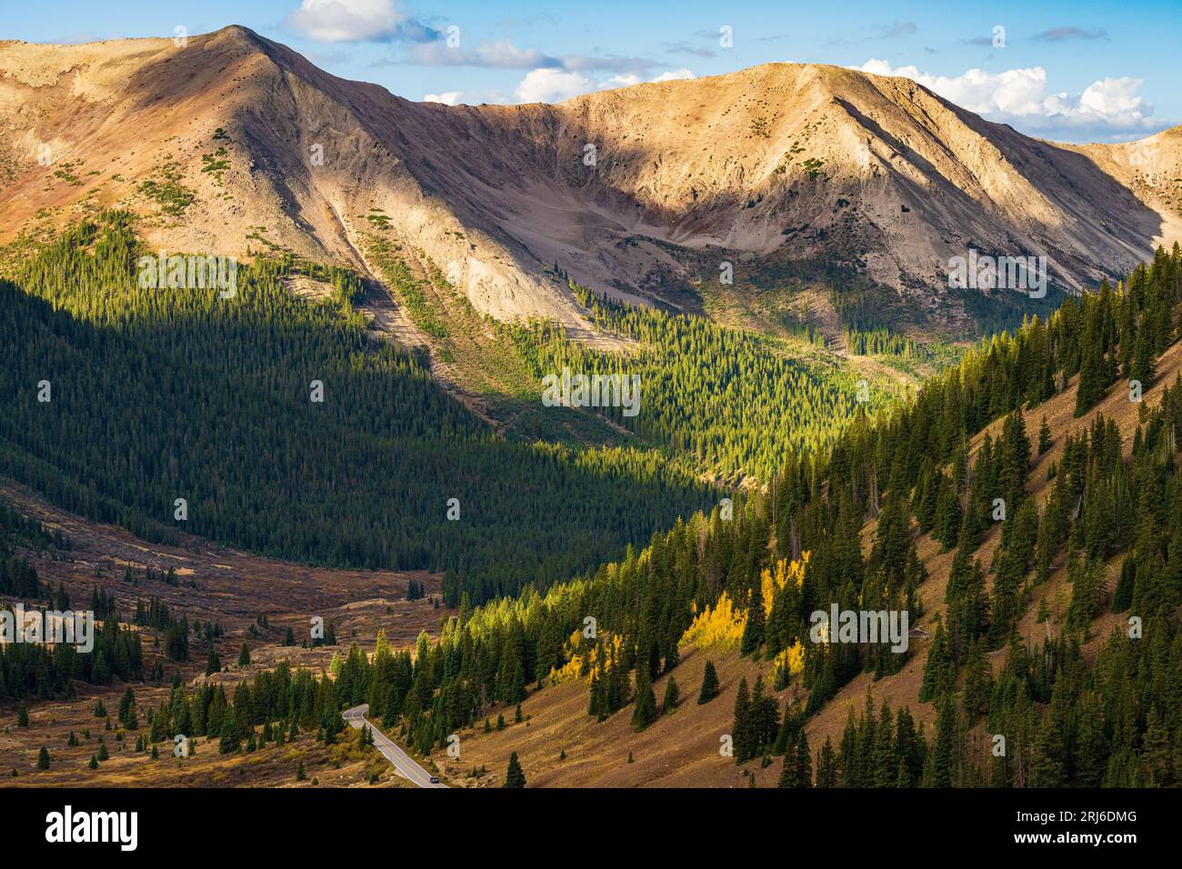 An aerial view of Independence Pass, Colorado with a rocky mountain ...