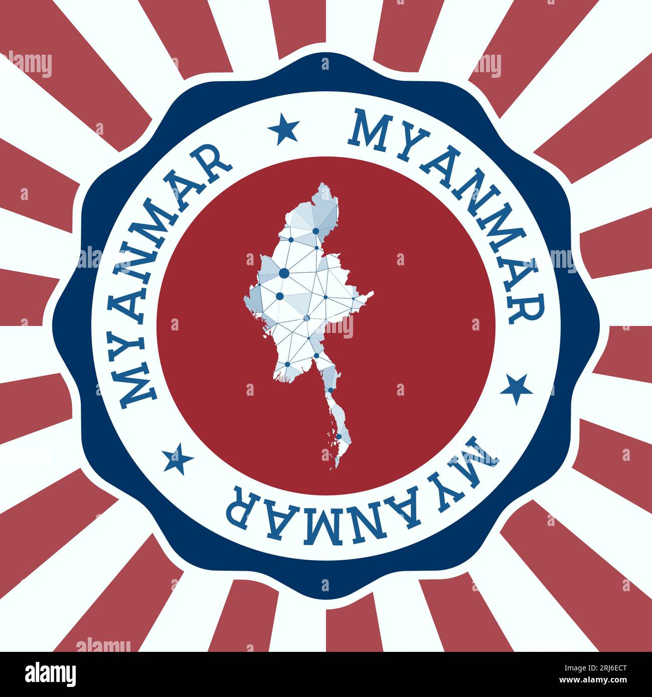 Myanmar Badge. Round logo of country with triangular mesh map and ...